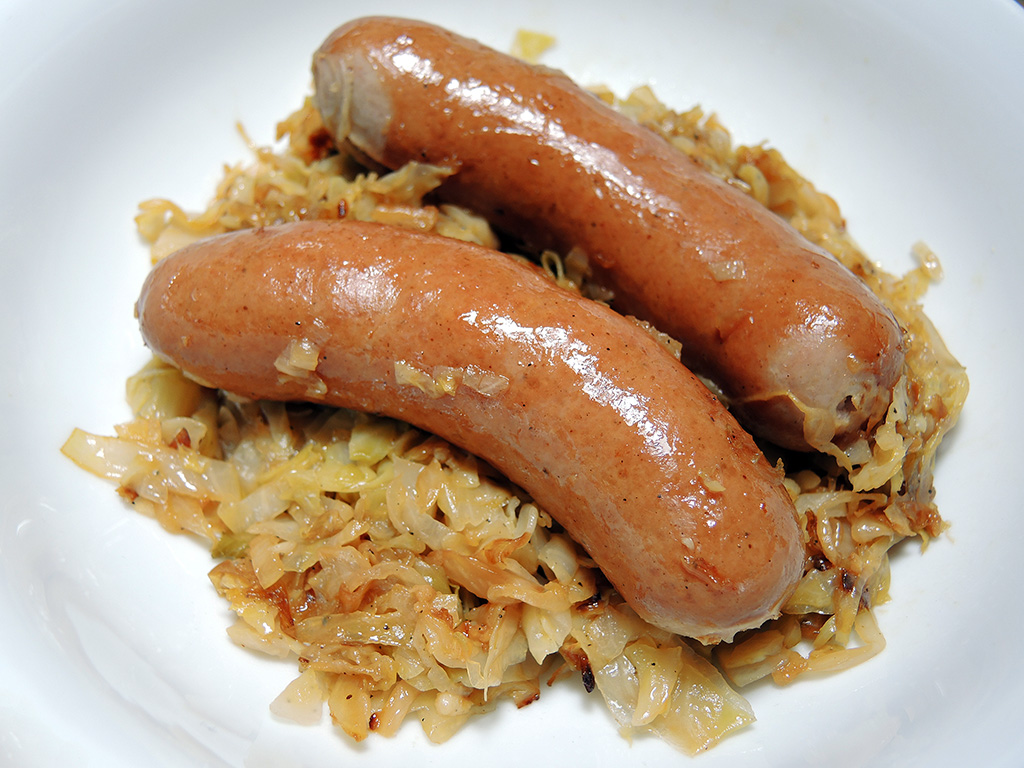 Knockwurst Sausage Over Braised Cabbage Recipe – Home Is A Kitchen